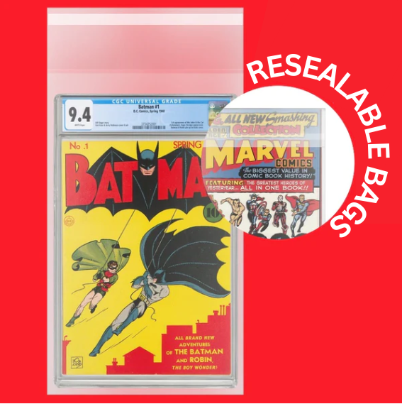 GRADED SIZE RESEALABLE COMIC BAGS - 8 3/4" X 13 1/2" WITH 2" FLAP ...